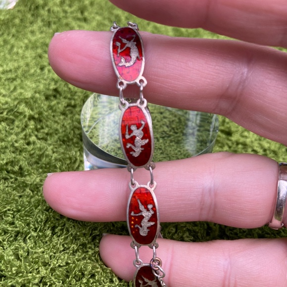 Siam | Jewelry | Vintage Sterling Silver Siam Link Bracelet Red Enamel ...
